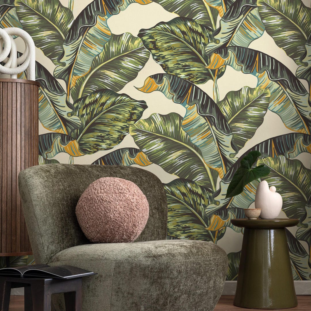 Mid-century Tropical Green Wallpaper - A218 - Etsy