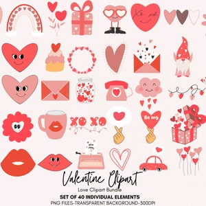 Love Valentines PNG Clipart Bundle Set of 40 Cute Valentine Clip Art ...