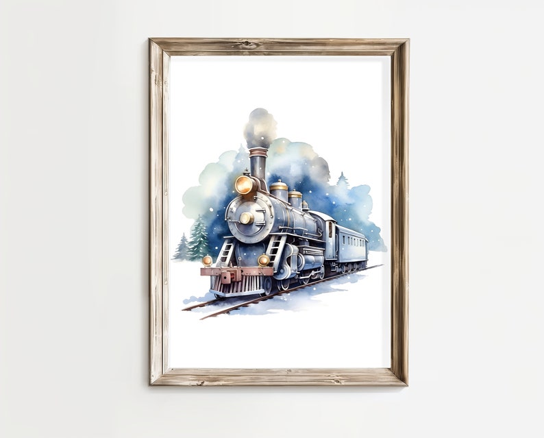 Christmas Train Art Vintage Christmas Wall Art Forest Wall Art - Etsy