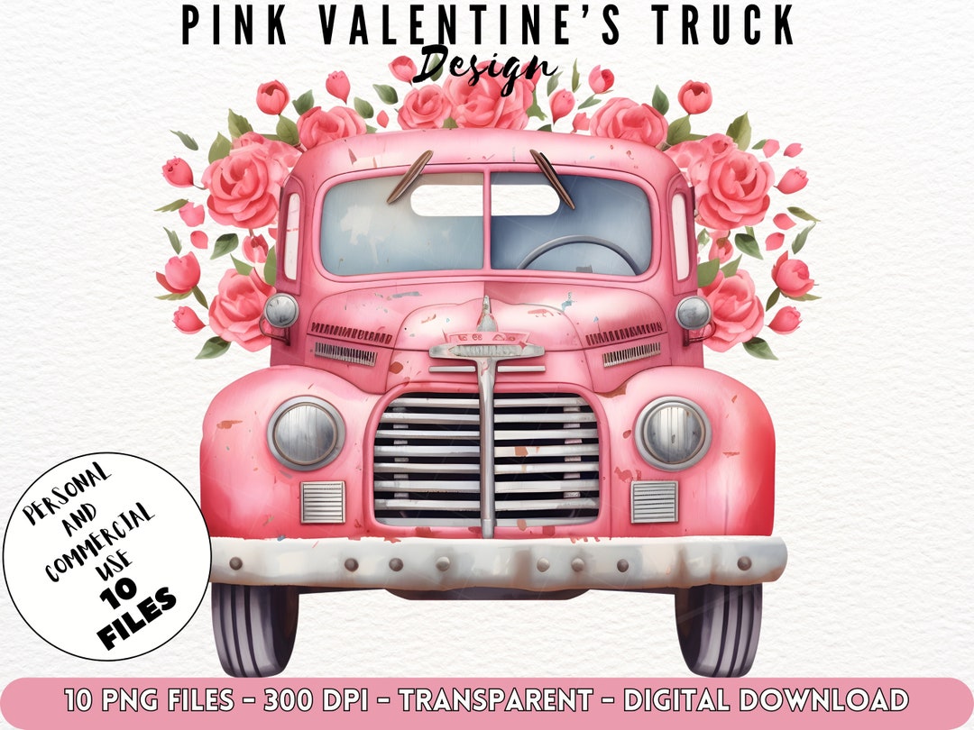 Valentines Day Clipart, Valentine's Truck PNG, Pink Vintage Truck ...