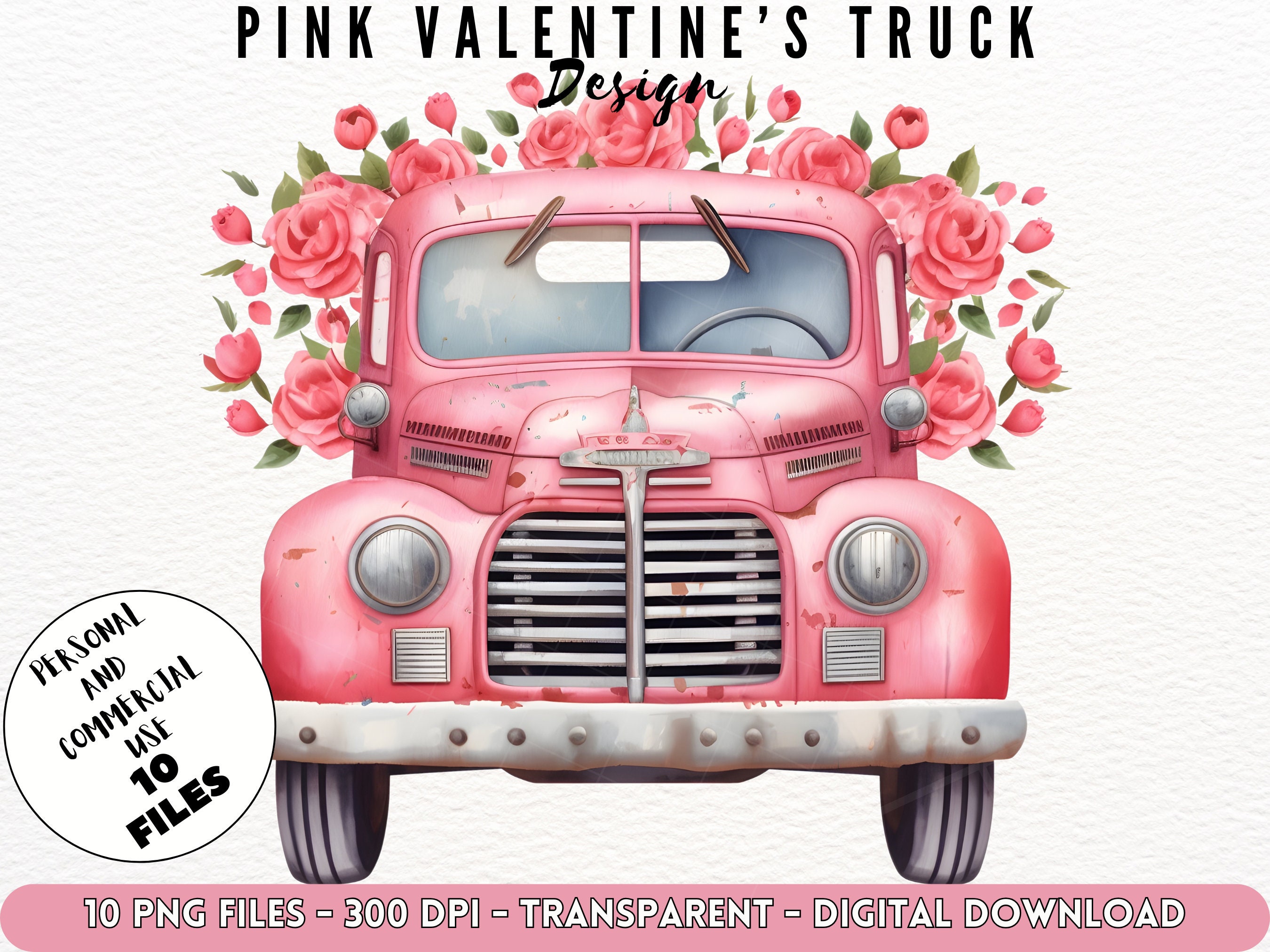 Valentines Day Clipart, Valentine's Truck PNG, Pink Vintage Truck ...