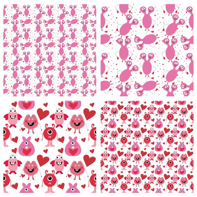 Cute Monsters Digital Papers Seamless Valentine Pattern Modern ...