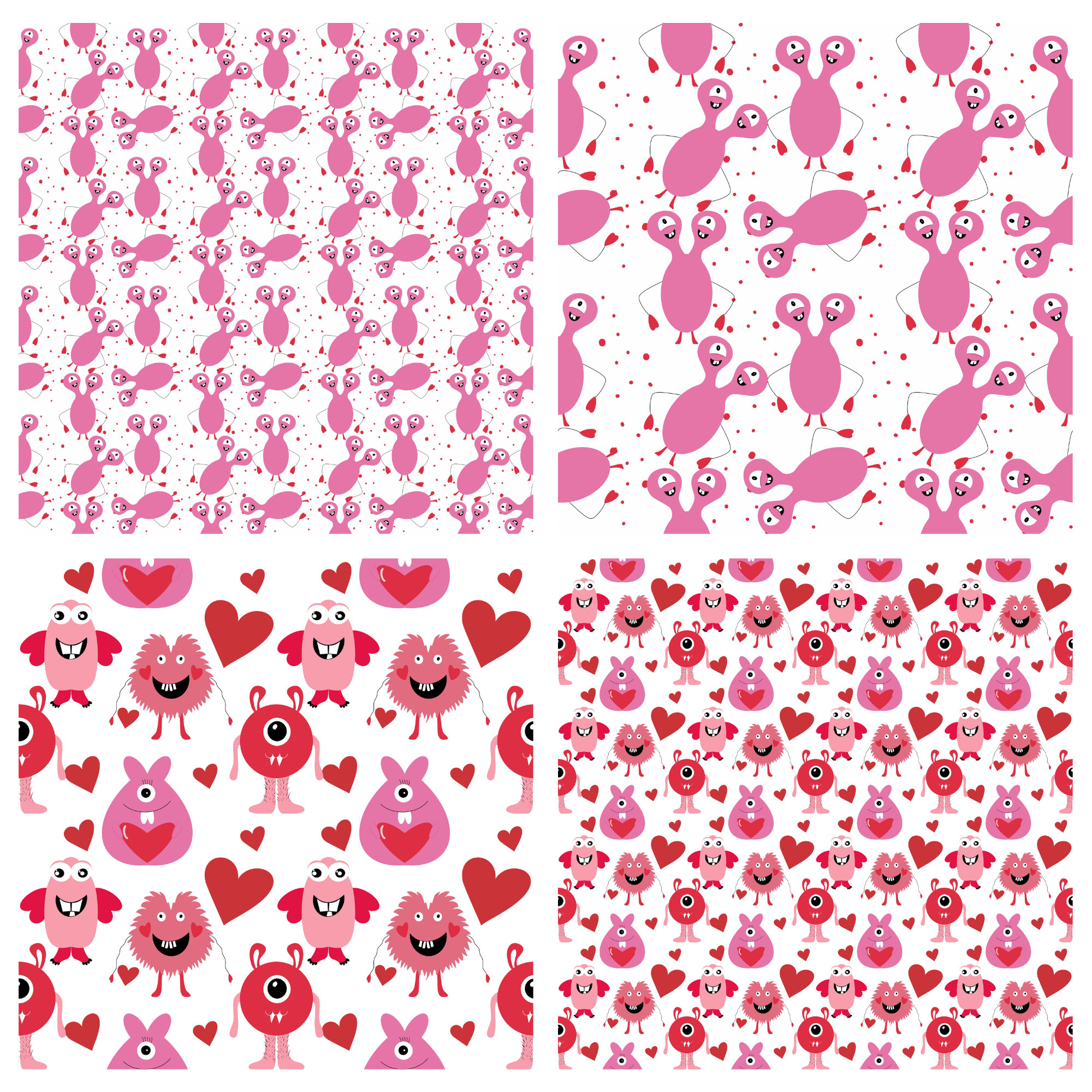 Cute Monsters Digital Papers Seamless Valentine Pattern Modern ...
