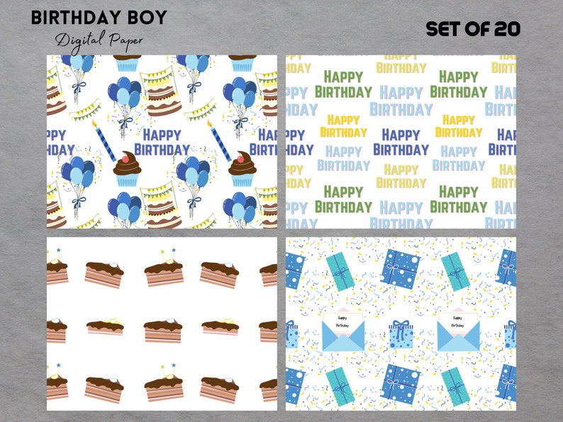 Happy Birthday Digital Paper Birthday Boy Scrapbook Paper Birthday ...