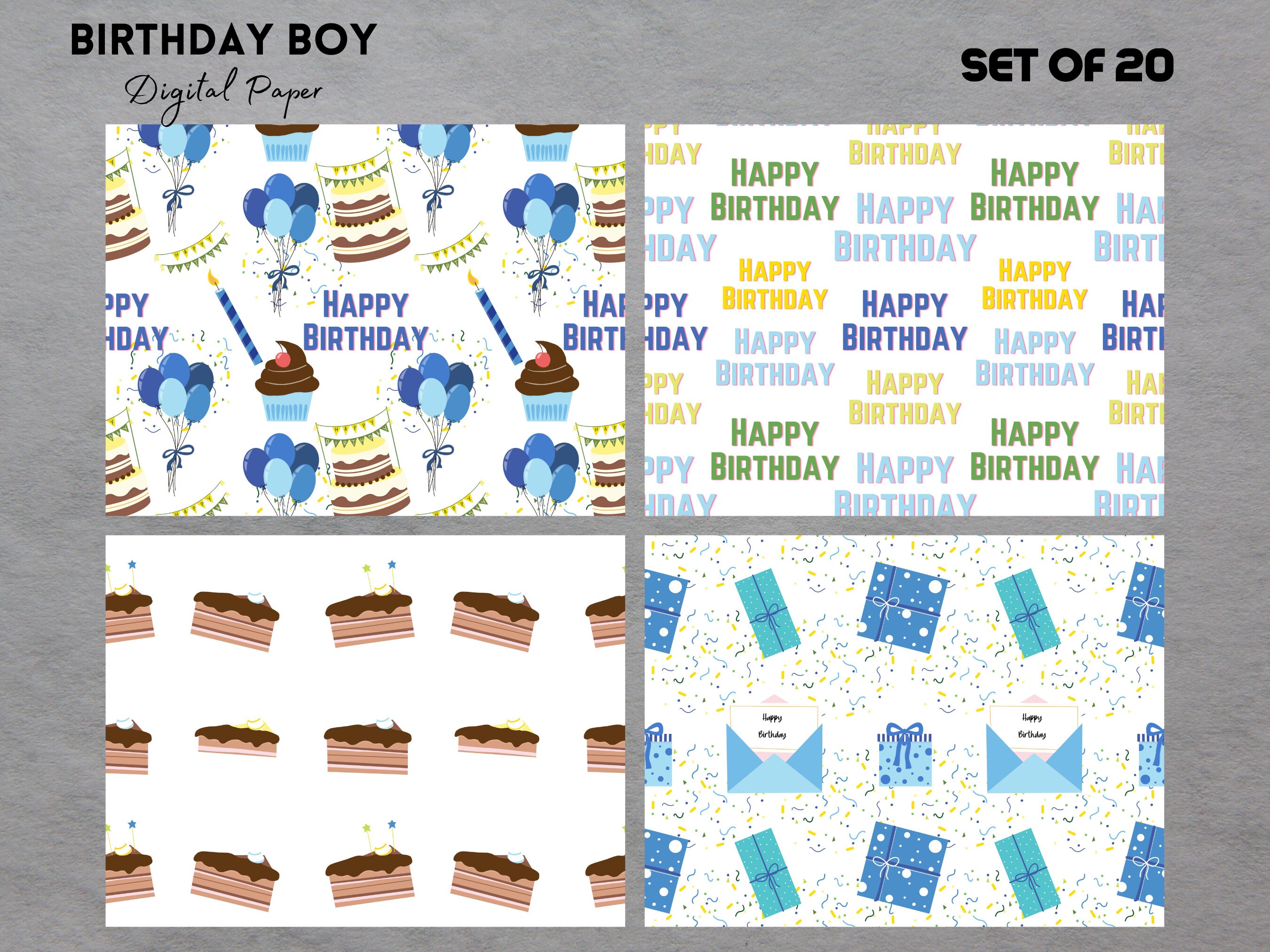 Happy Birthday Digital Paper Birthday Boy Scrapbook Paper Birthday ...