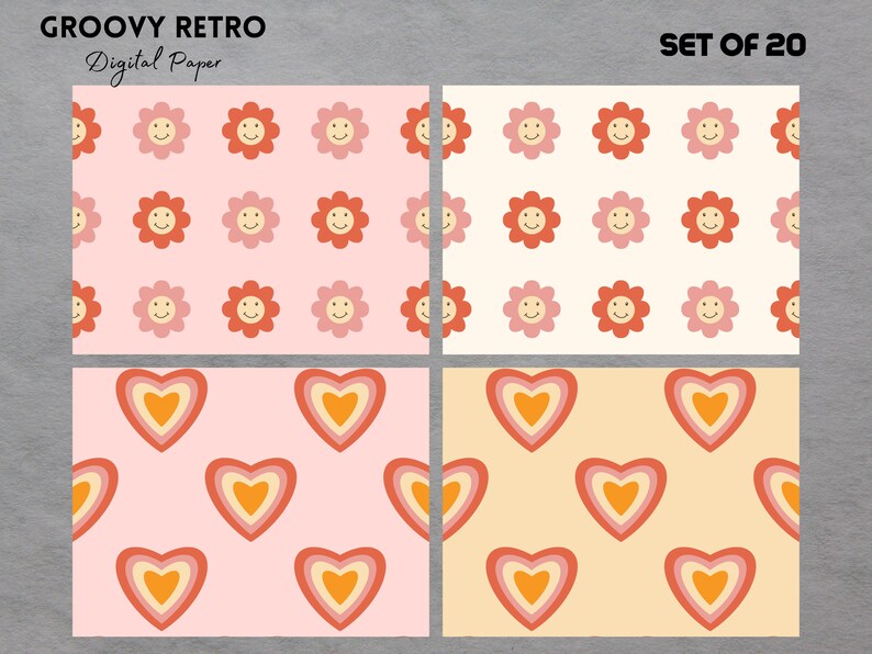 Retro Digital Paper Retro Happy Face Seamless Pattern Retro - Etsy