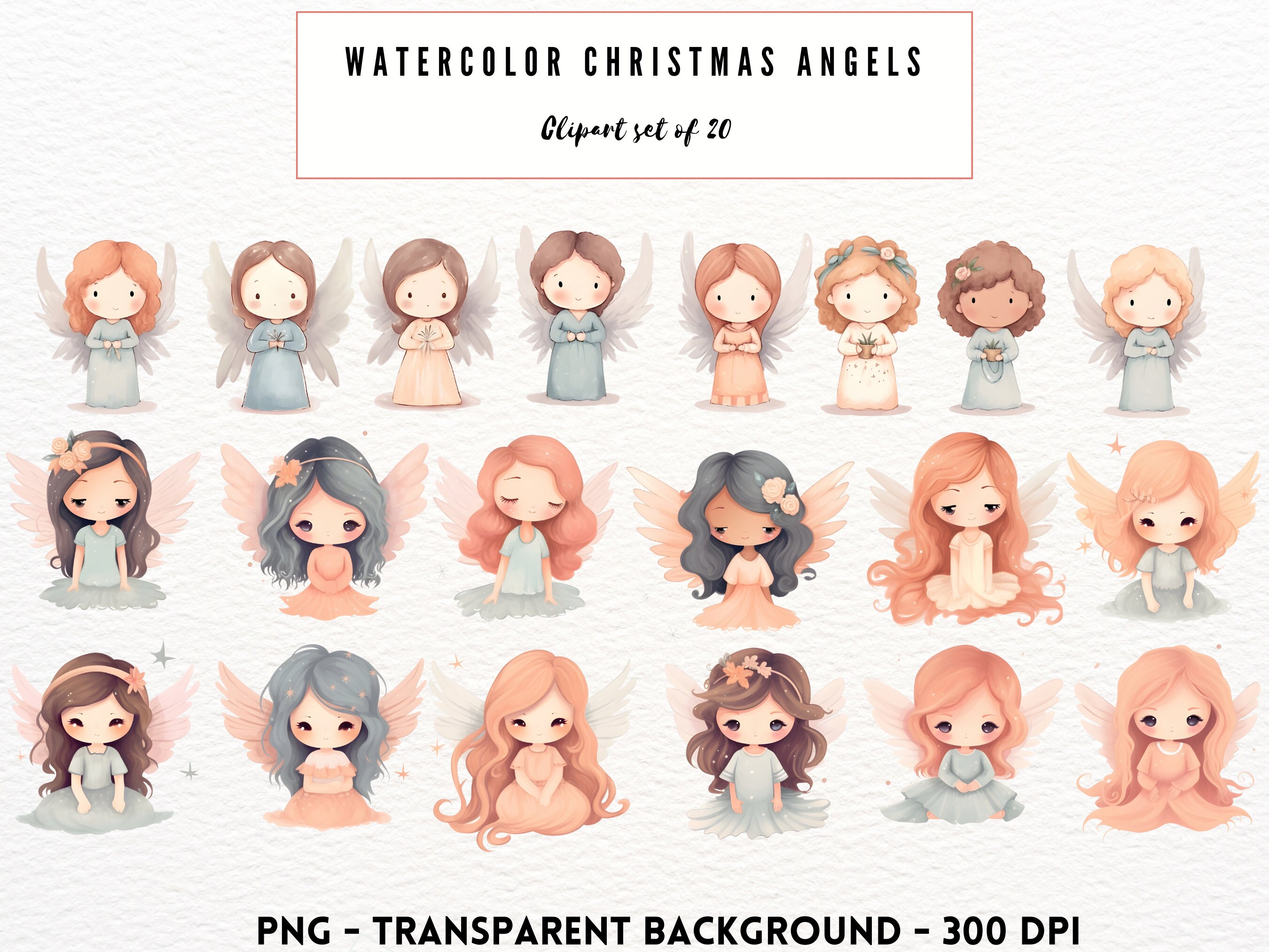 Christmas Angel Clipart PNG Christmas Clipart Watercolor Vintage Angels ...