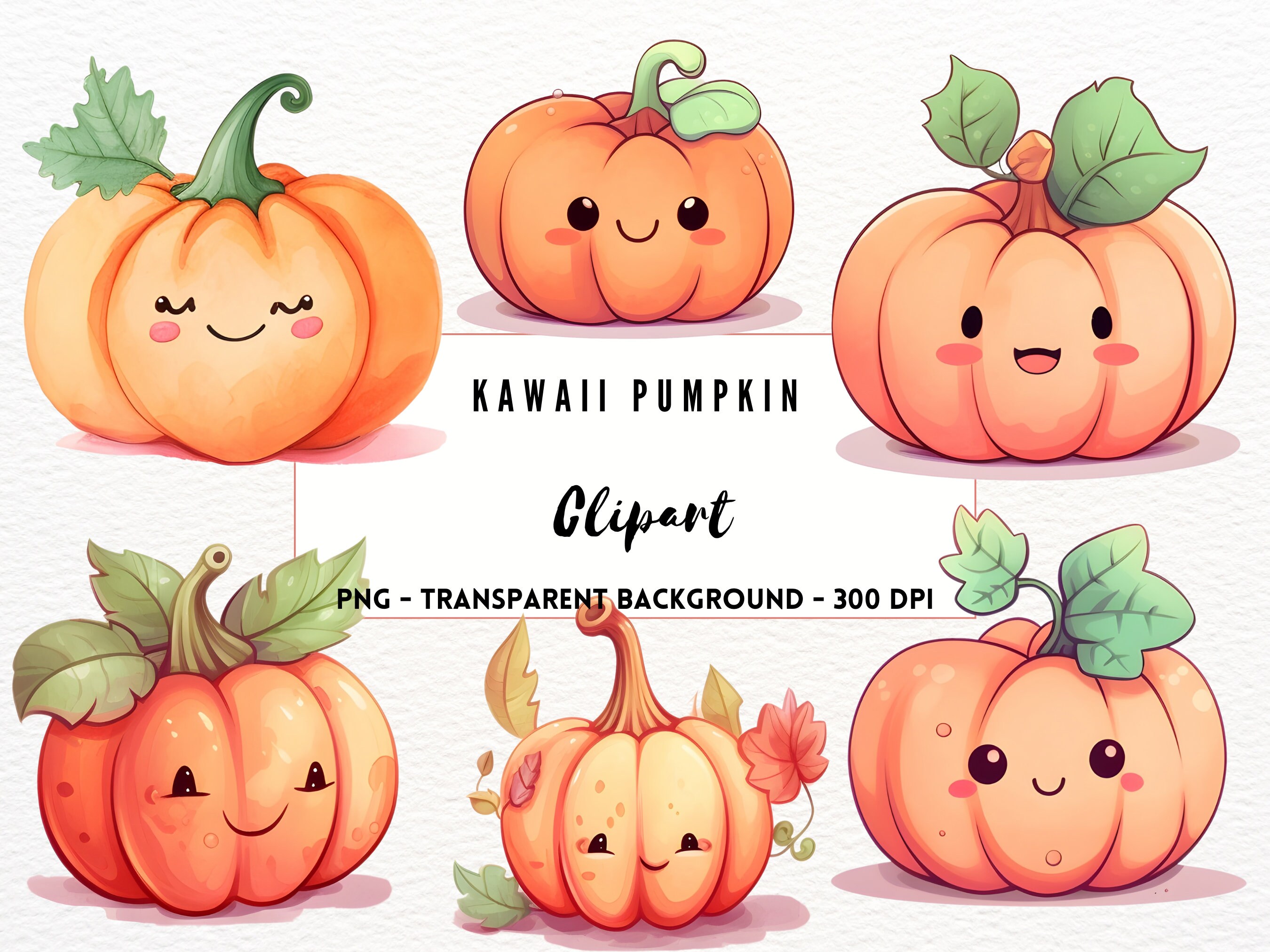 Kawaii Pumpkin Clipart Autumn PNG Pumpkins Kawaii Cartoon Autumn ...