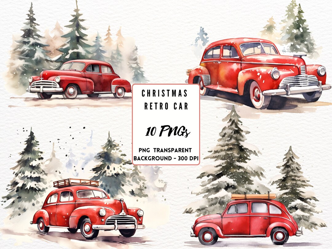 Retro Christmas Clipart Christmas Car Clipart Retro - Etsy