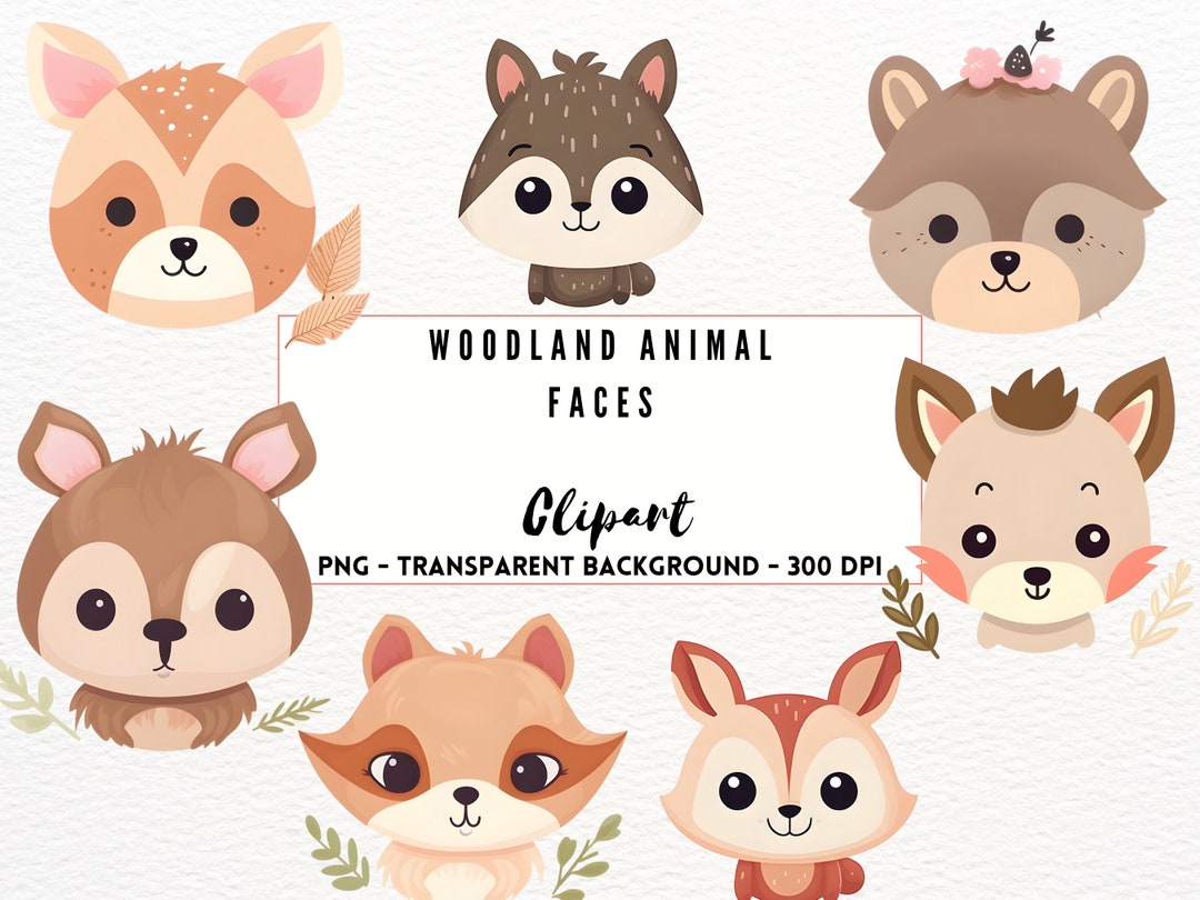 Boho Woodland Animal Faces Clipart Watercolor Woodland PNG Bundle Boho ...