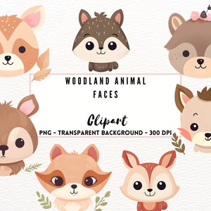 Boho Woodland Animal Faces Clipart Watercolor Woodland PNG Bundle Boho ...