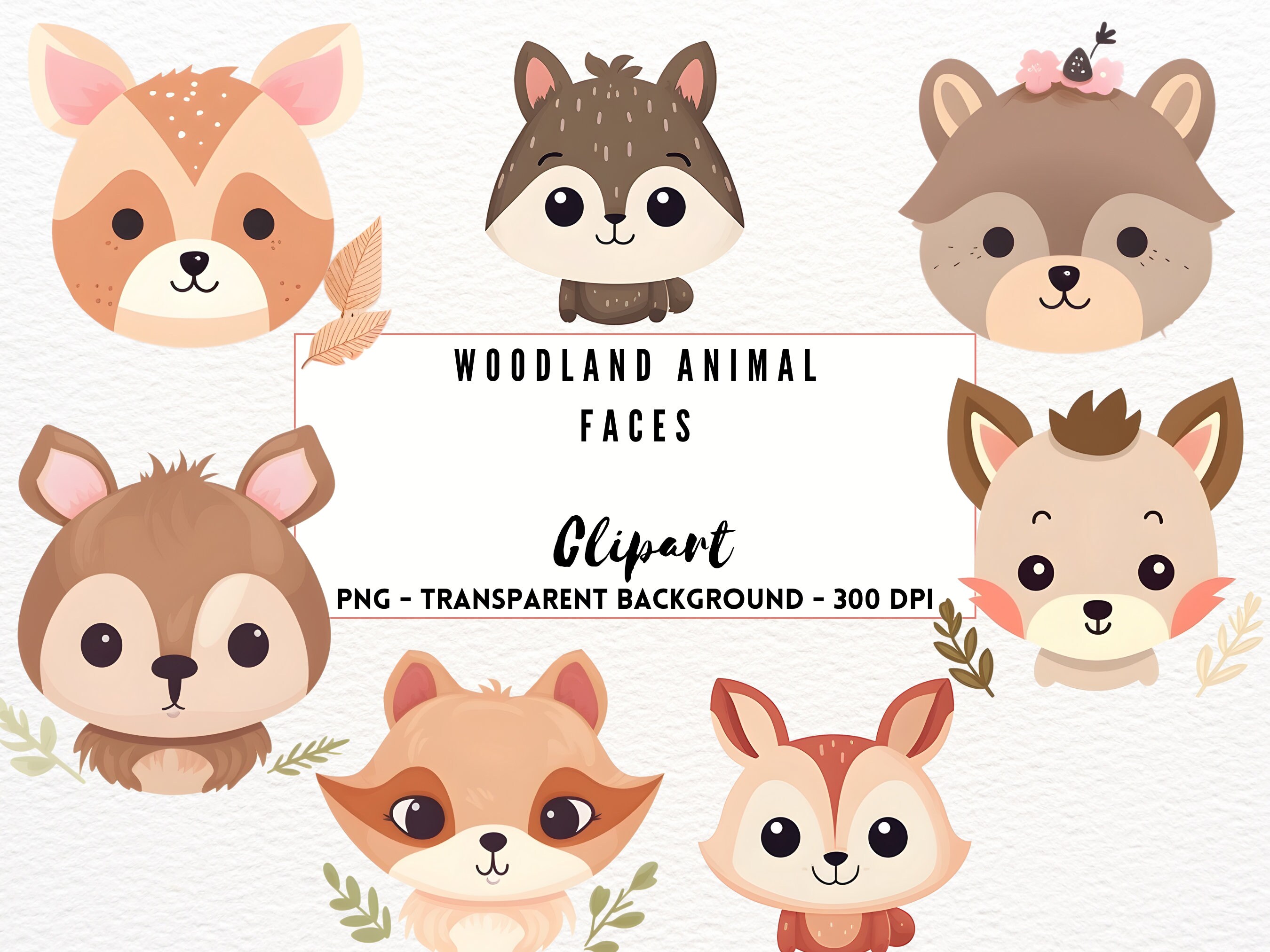 Boho Woodland Animal Faces Clipart Watercolor Woodland PNG Bundle Boho ...