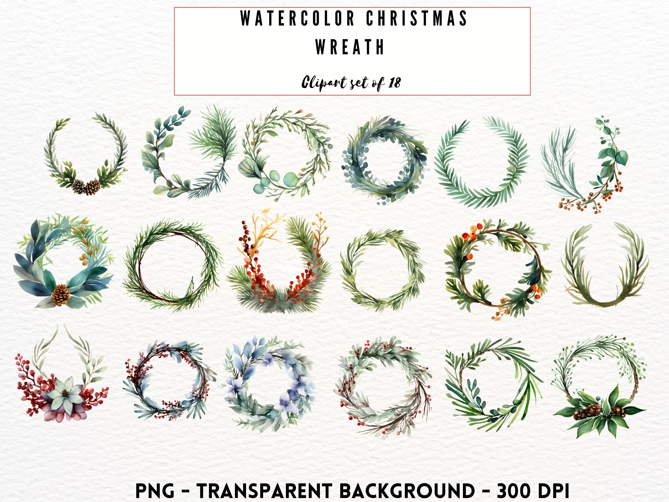 Christmas Wreath Clipart Png Watercolor Christmas Wreath - Etsy