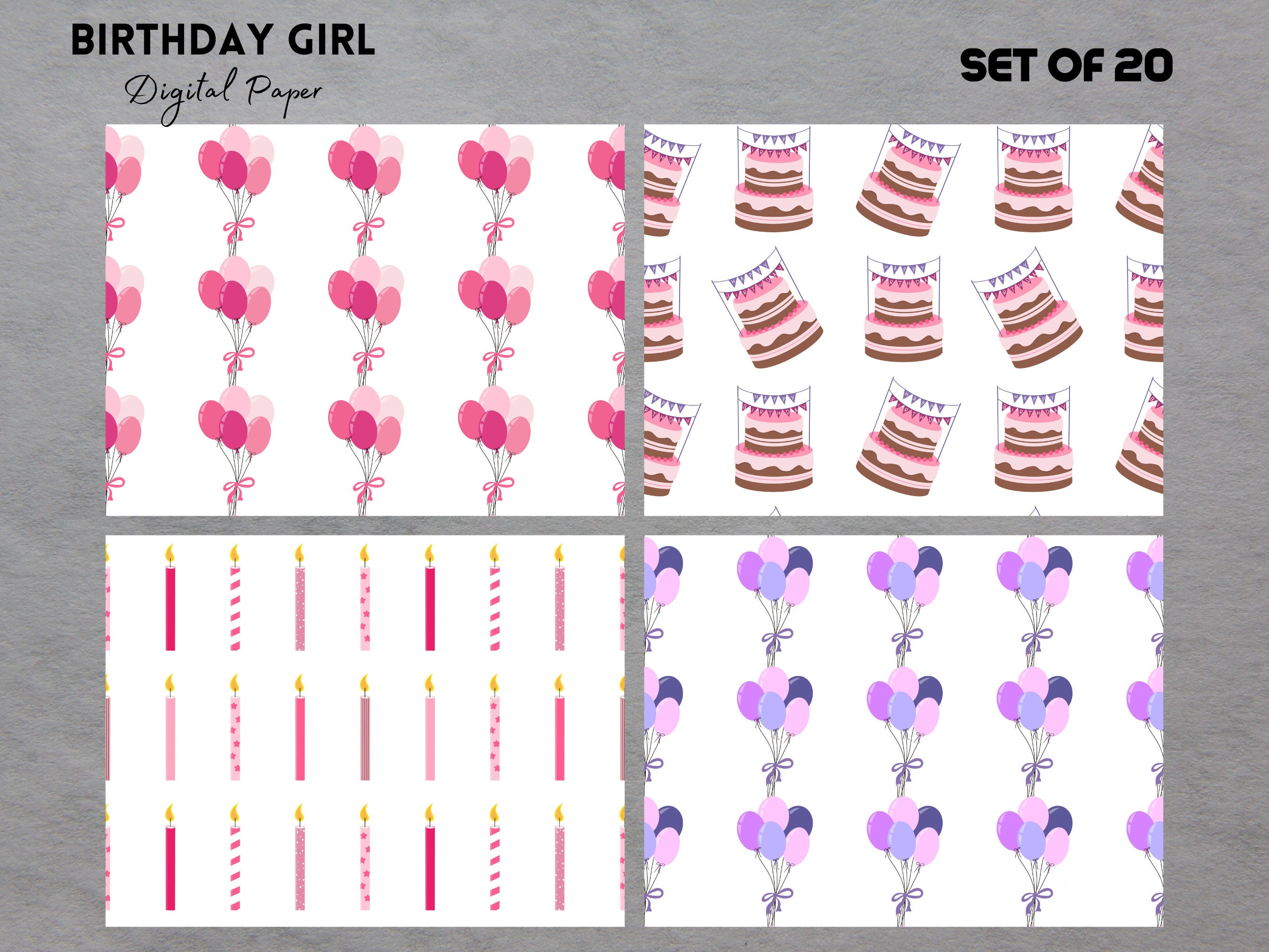 Happy Birthday Digital Paper Birthday Girl Scrapbook Paper Birthday ...