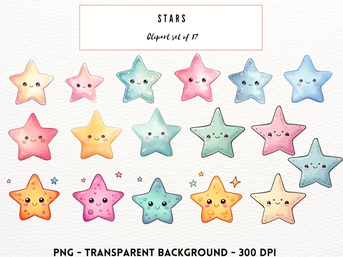 Stars Clipart PNG Bundle Kawaii Stars Rainbow Clipart Cute Magical ...