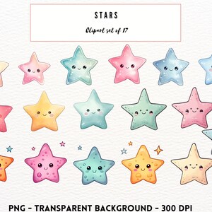 Stars Clipart PNG Bundle Kawaii Stars Rainbow Clipart Cute Magical ...