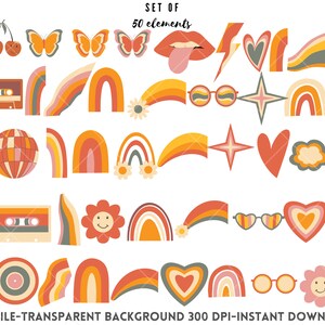 Groovy Hippie Clipart Bundle Groovy Retro Daisy Flower Printable Retro ...