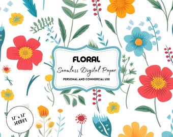 Pattern Clipart With Flowers Digital Paper Flowers Seamless Pattern ...