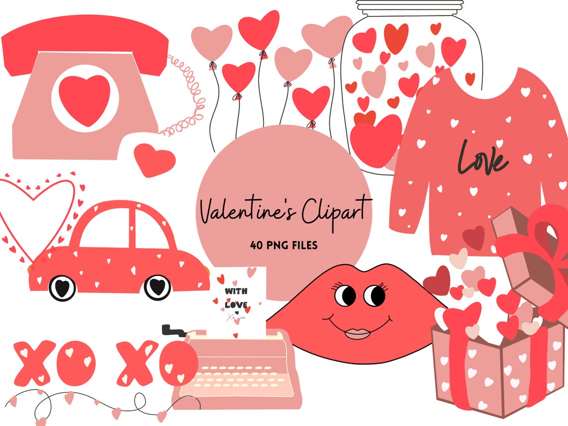 Love Valentines PNG Clipart Bundle Set of 40 Cute Valentine - Etsy