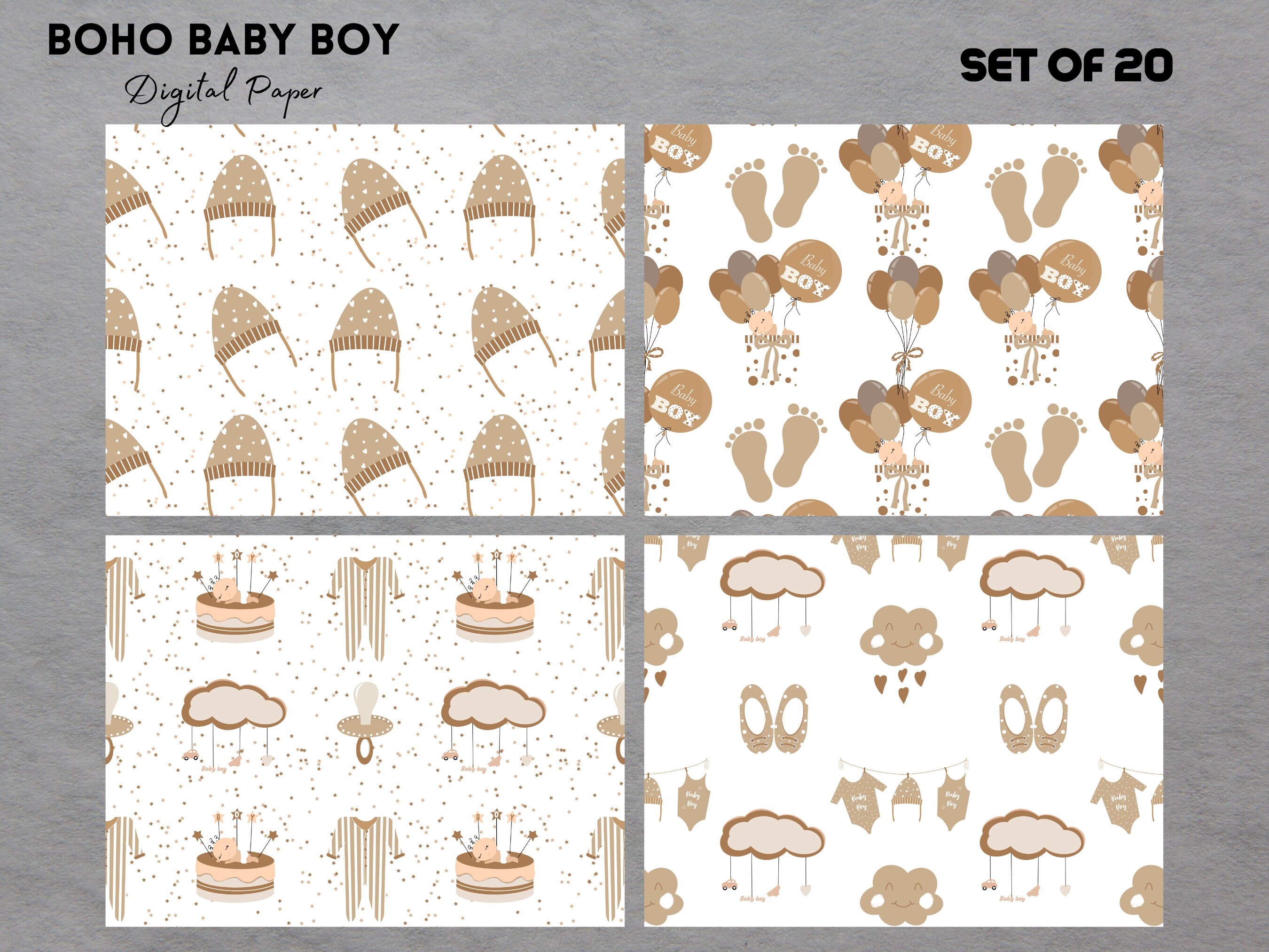 Boho Baby Boy Digital Paper Boho Digital Paper Scrapbooking Baby Shower ...