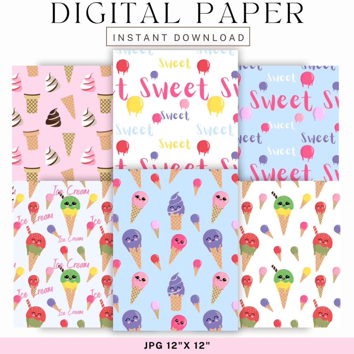 Ice Cream Digital Paper Pack Ice Cream Pattern Scrapbook Paper Ice ...