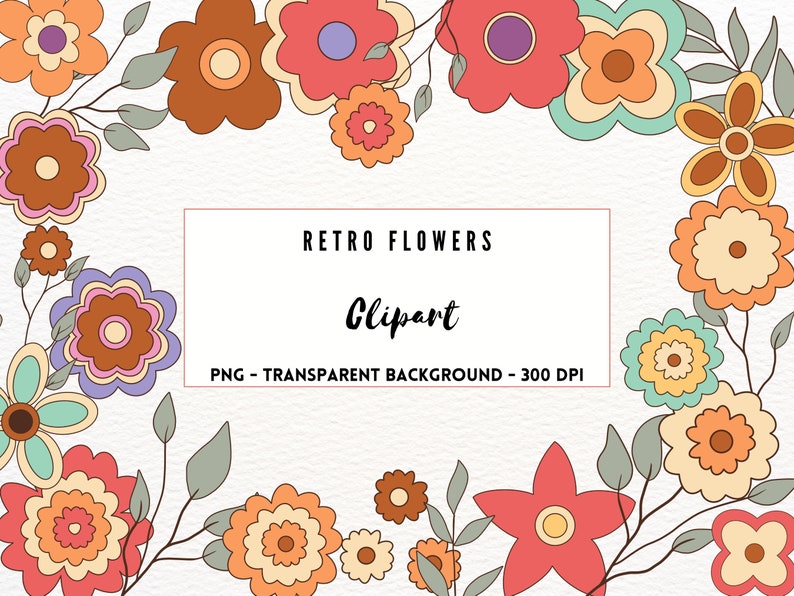 Groovy Clipart Flowers Retro Floral Clip Art Retro Clipart - Etsy