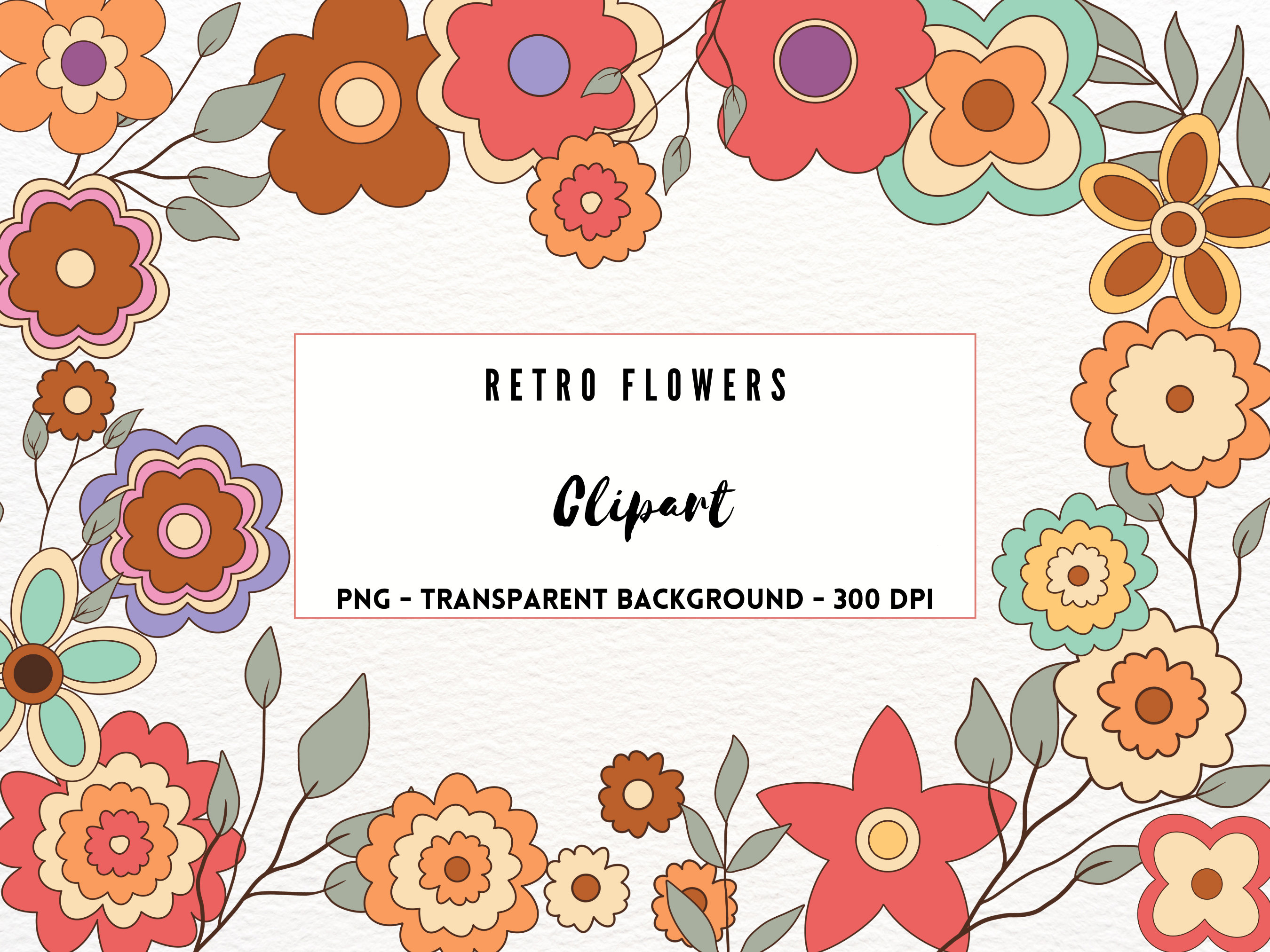 Groovy Clipart Flowers Retro Floral Clip Art Retro Clipart - Etsy