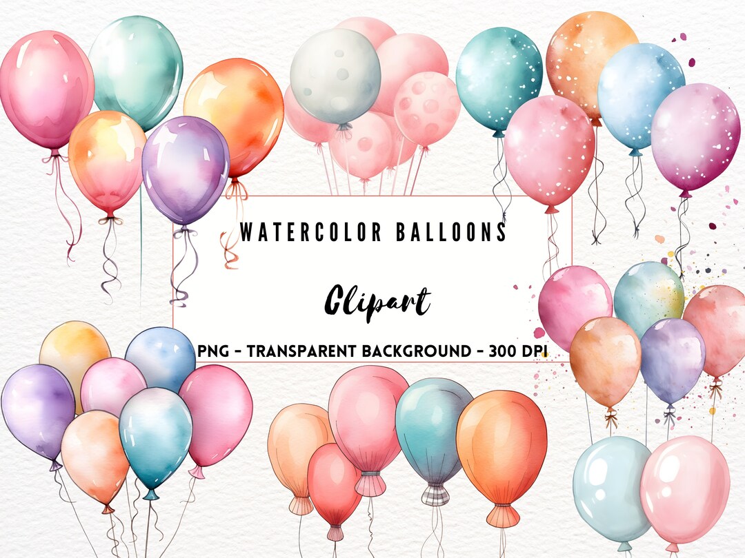Watercolor Balloons Png Clipart Rainbow Birthday Clipart - Etsy
