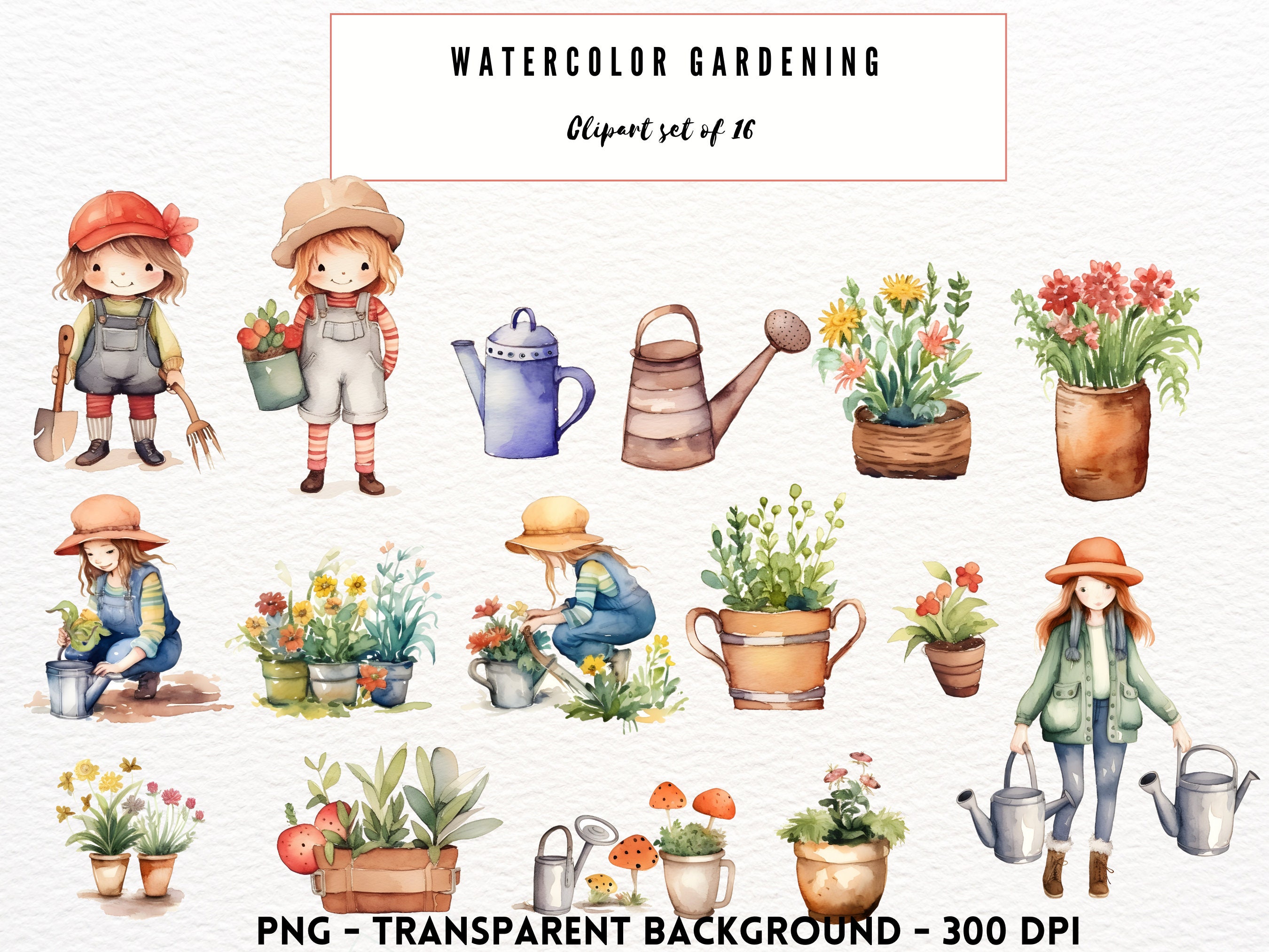 Watercolor Gardening PNG Clipart Bundle Watercolor Gardening - Etsy