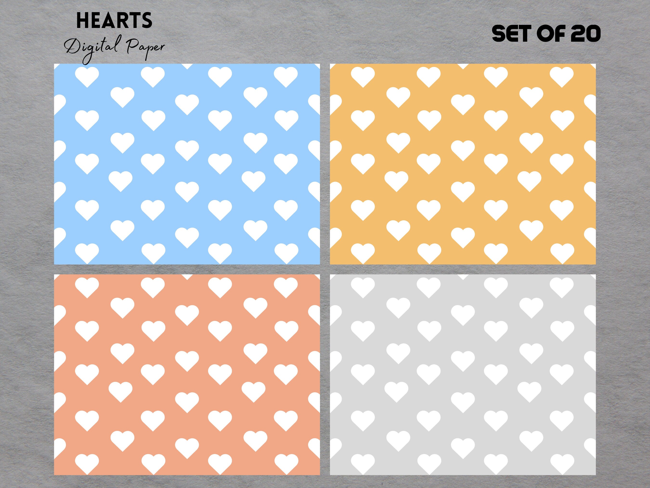 Hearts Digital Paper Set of 20 Love Heart Rainbow Seamless Pattern ...