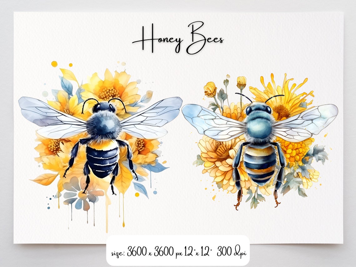 Honey Bees Watercolor Clipart, Bumble Bees Clipart, Honey Bees Clipart ...