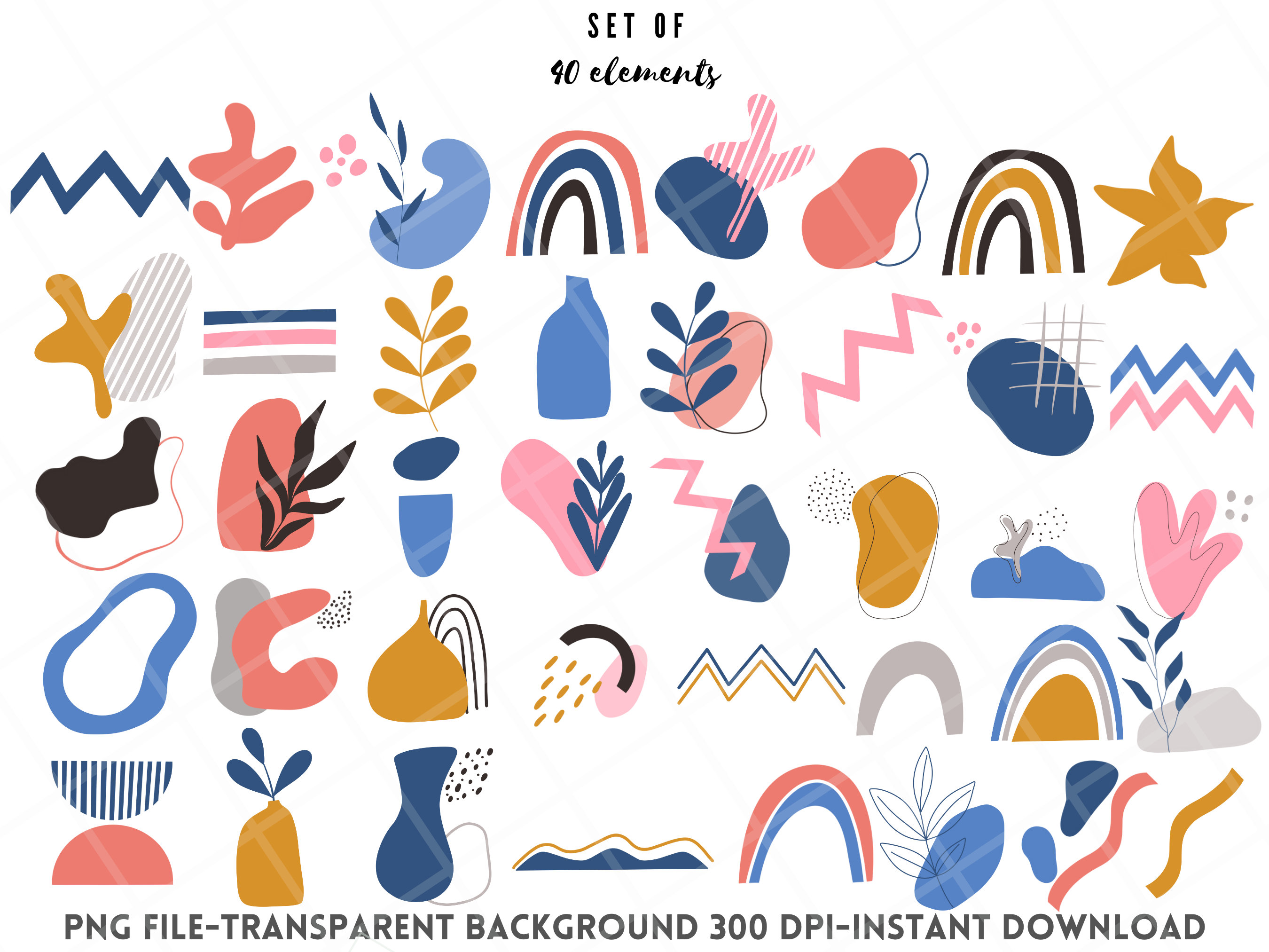 Boho Clipart Bundle Set of 40 Abstract Clipart Modern Boho Shapes ...