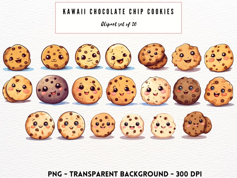 Chocolate Chip Cookie Clipart Bundle PNG Kawaii Dessert Clipart Kawaii ...