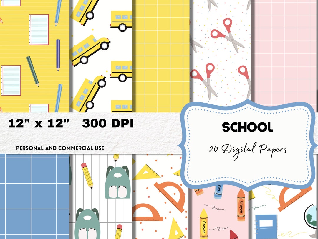 School Supplies Digital Paper Back to School Digital Paper School ...