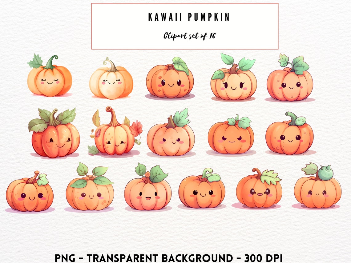 Kawaii Pumpkin Clipart Autumn PNG Pumpkins Kawaii Cartoon Autumn ...
