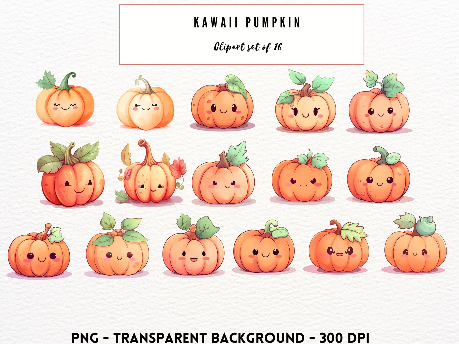 Kawaii Pumpkin Clipart Autumn PNG Pumpkins Kawaii Cartoon Autumn ...