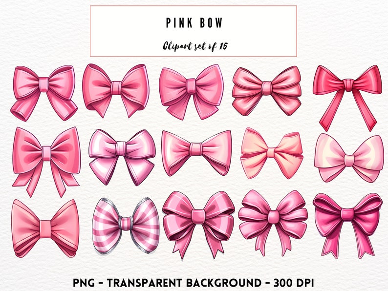 Pink Bows Clipart Bundle Candy Pink Satin Bow Clipart PNG Pink - Etsy