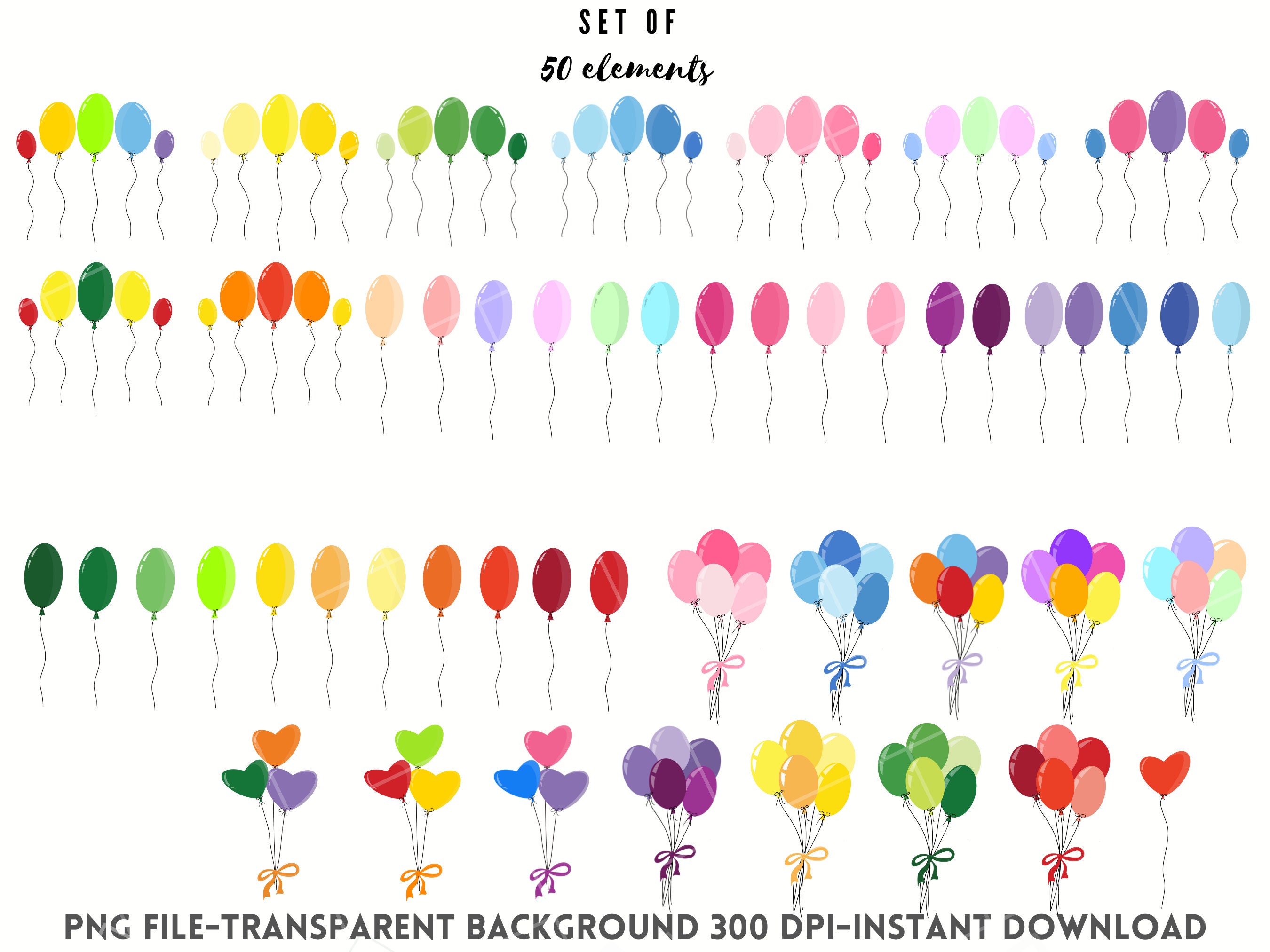 Rainbow Party Balloons Clipart Set Rainbow Balloons Clipart Set Pastel ...