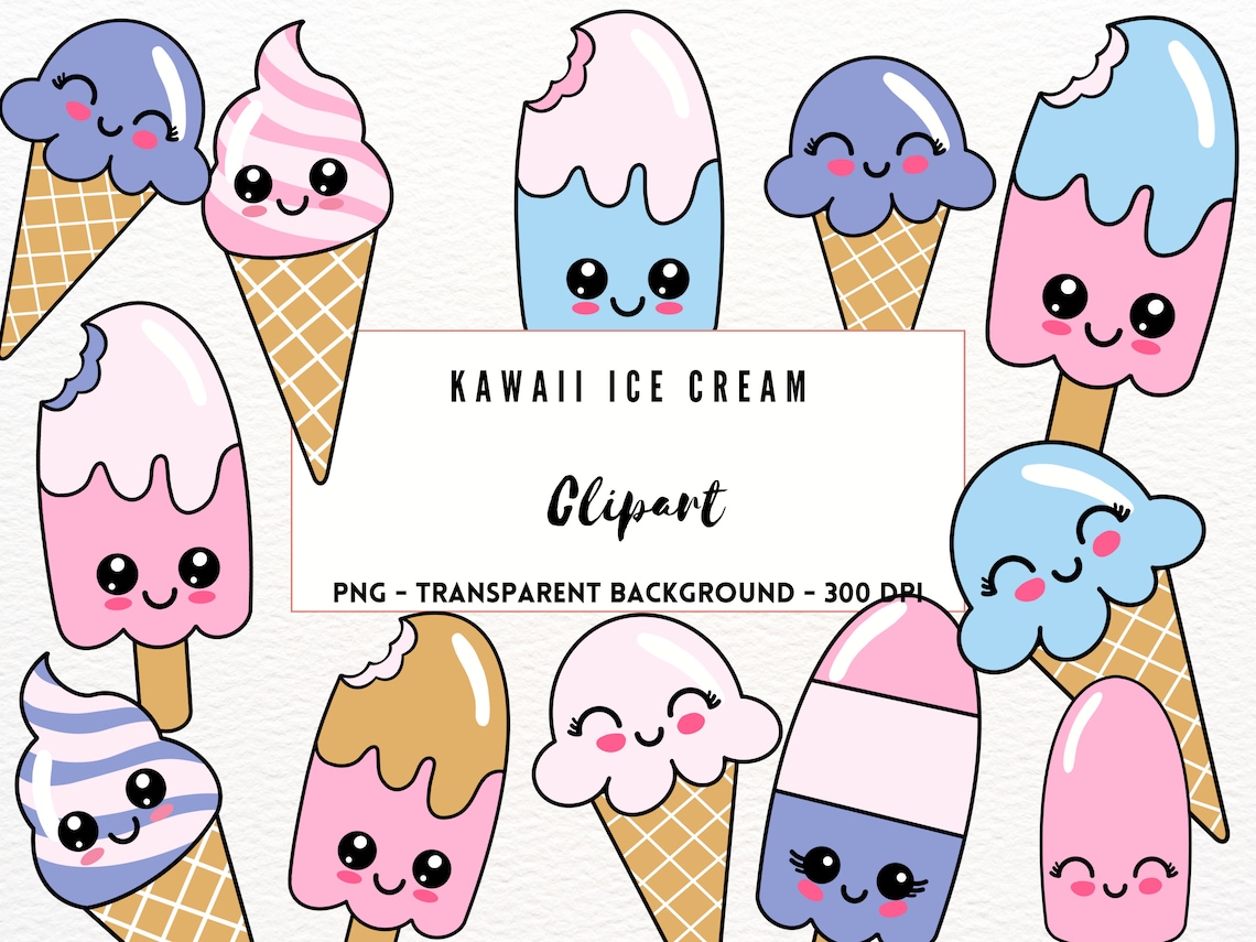 Ice Cream Clipart Kawaii Clipart Bundle Ice Cream Cone Clipart - Etsy