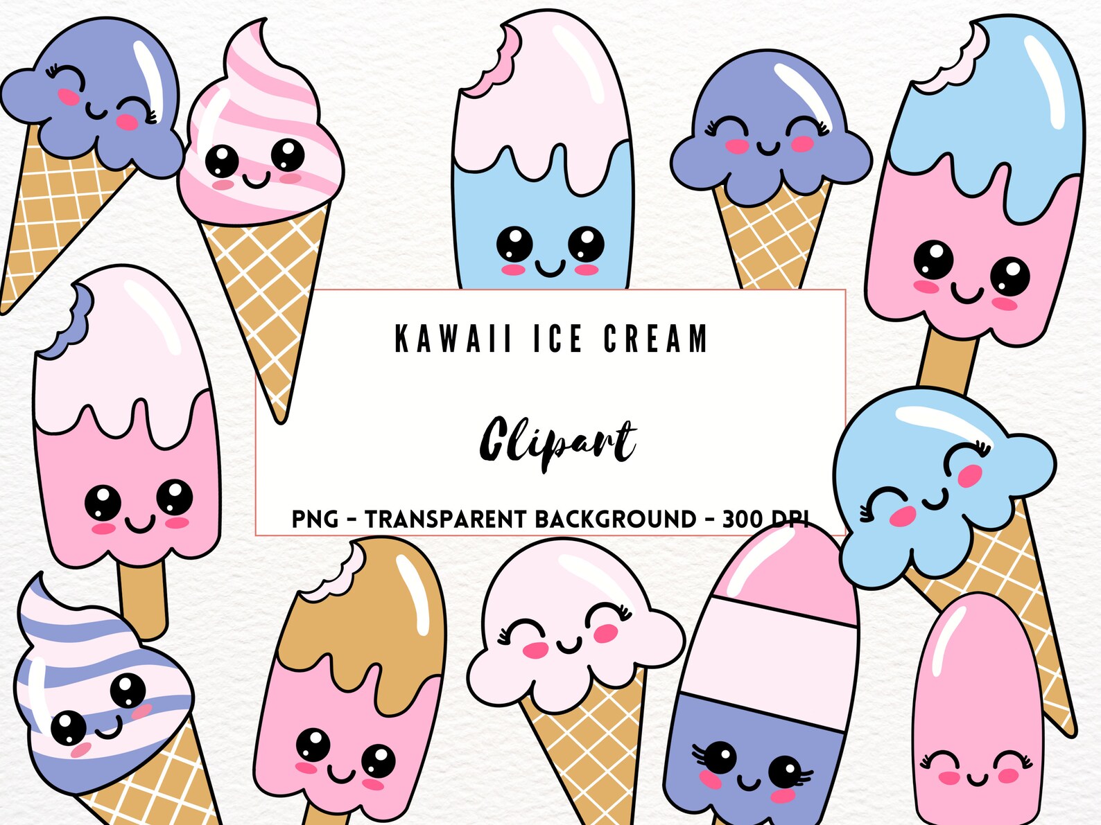 Ice Cream Clipart Kawaii Clipart Bundle Ice Cream Cone Clipart - Etsy
