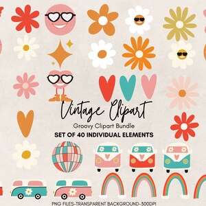 Retro Clipart Bundle Groovy Hippie Daisy Flower Retro Vibes Digital ...