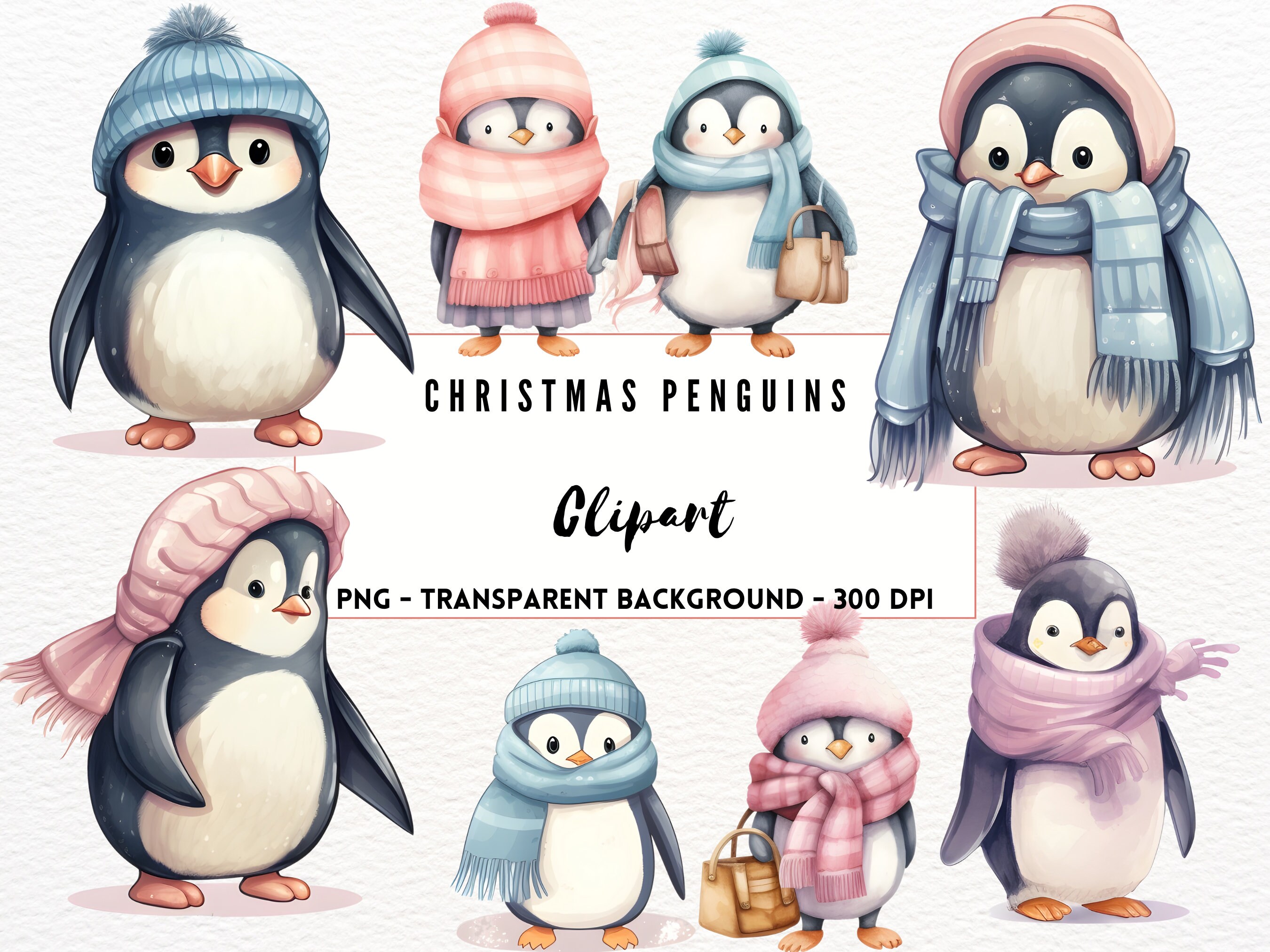 Penguin Clipart PNG Cute Penguin Png Watercolor Clipart Birds - Etsy