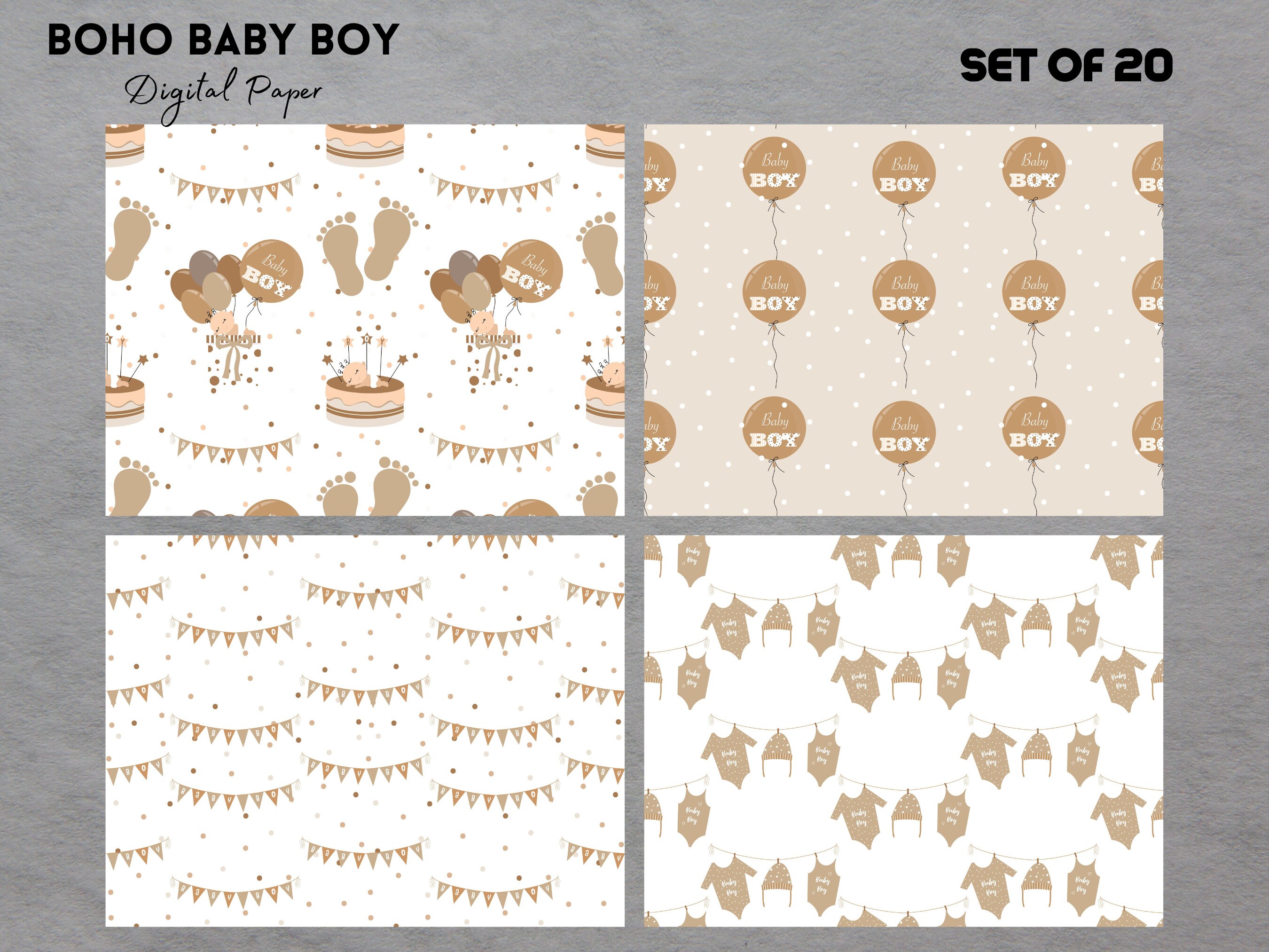 Boho Baby Boy Digital Paper Boho Digital Paper Scrapbooking Baby Shower ...