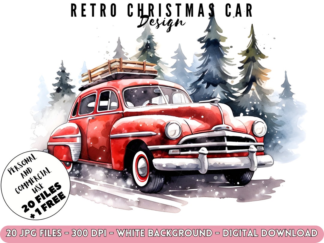 Retro Christmas Clipart, Christmas Car Clipart, Retro Christmas Wall ...