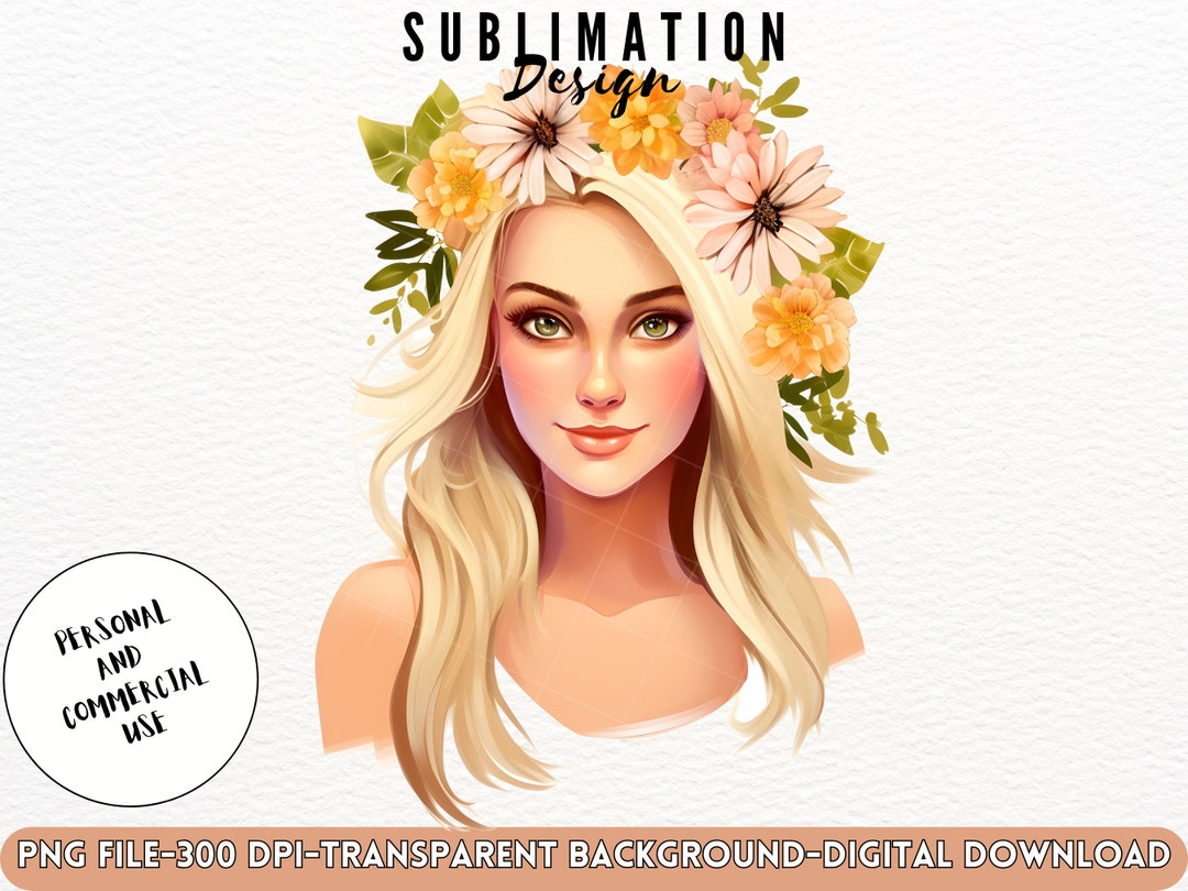 Woman Sublimation Design PNG Girl With Flowers Sublimation Design Girl ...