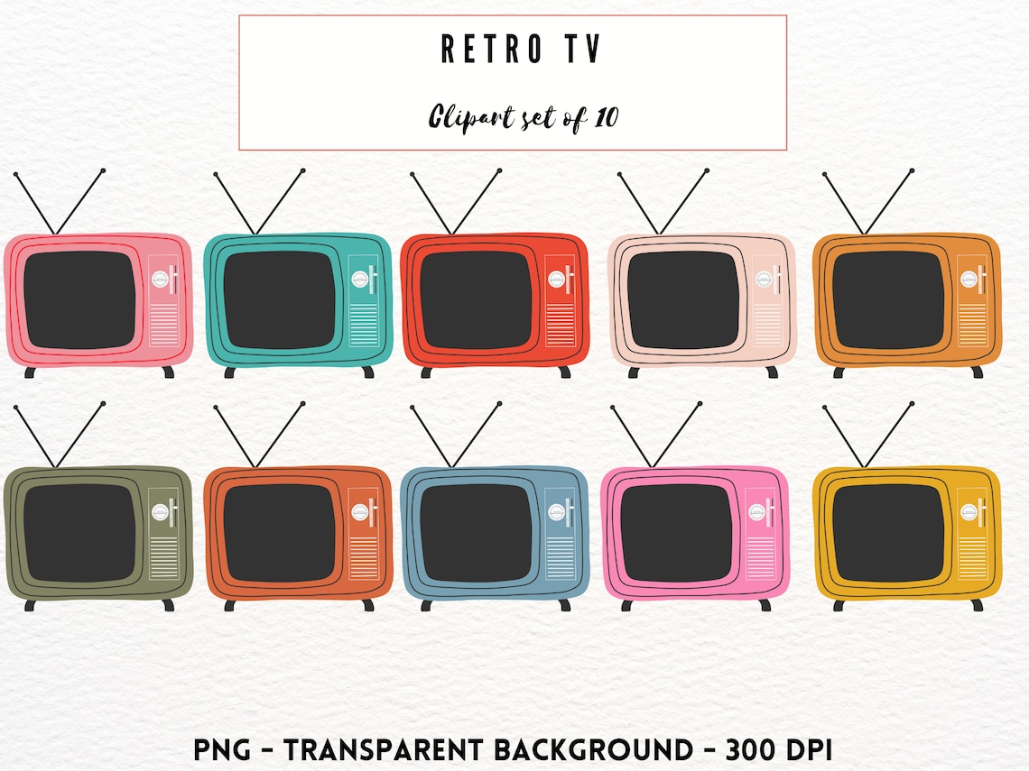 Retro TV Clipart Set of 10 Vintage TV Clip Art Television - Etsy