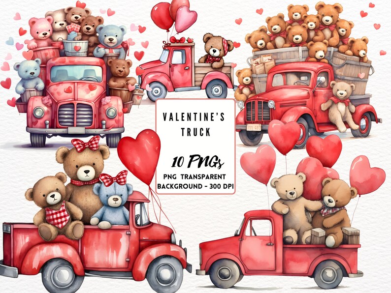 Valentines Day Clipart Valentine's Truck PNG Vintage - Etsy
