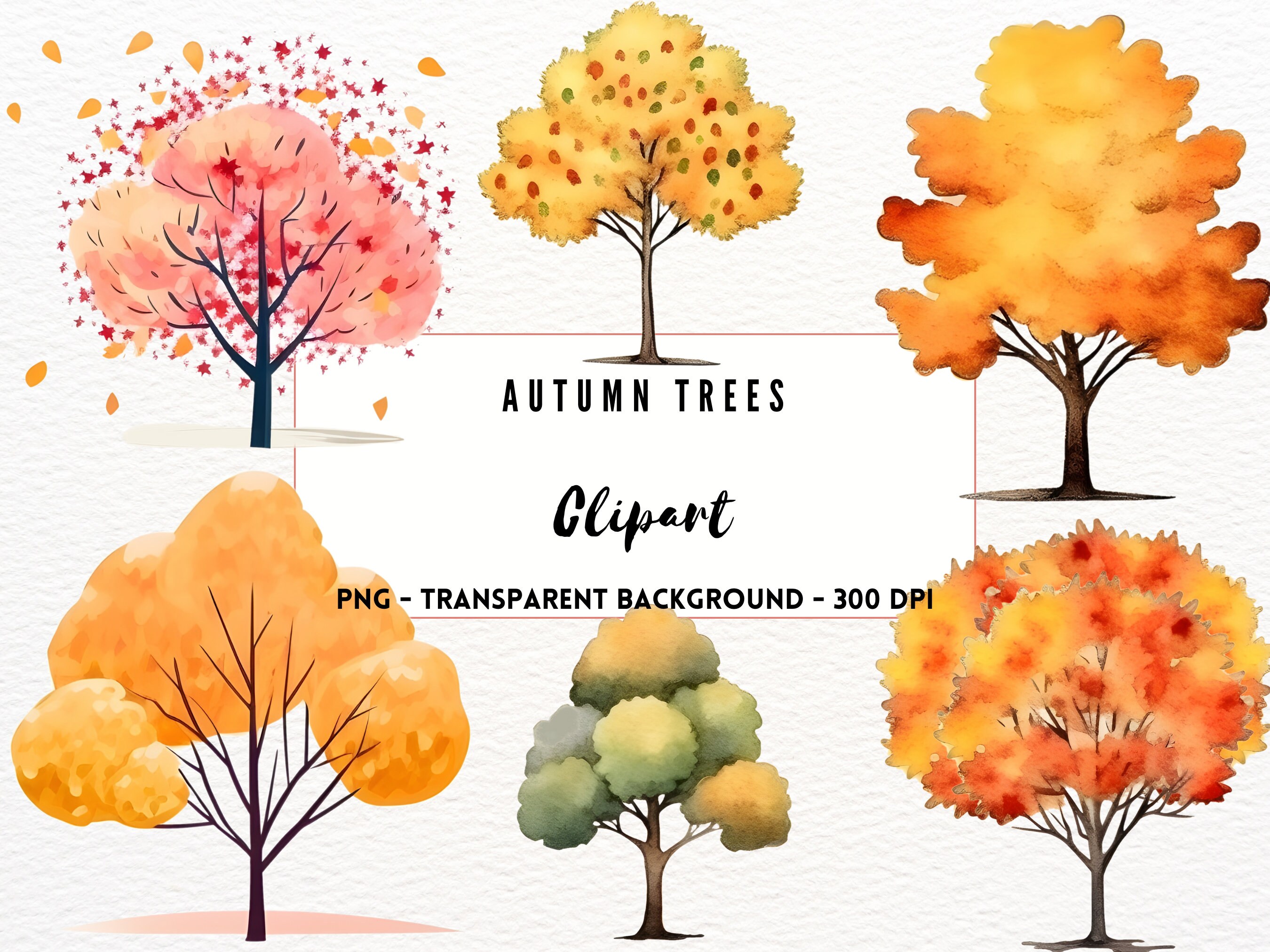 Autumn Clipart Png Fall Tree Clipart Watercolor Tree Clipart Bundle ...