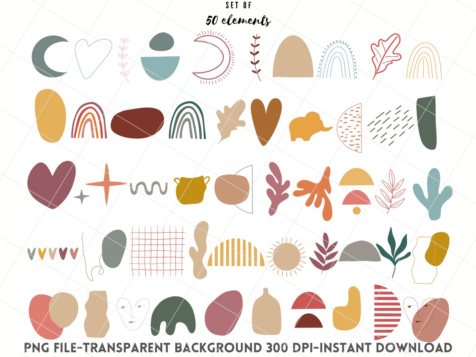 Boho Abstract Clipart Bundle Modern Boho Instant Download - Etsy