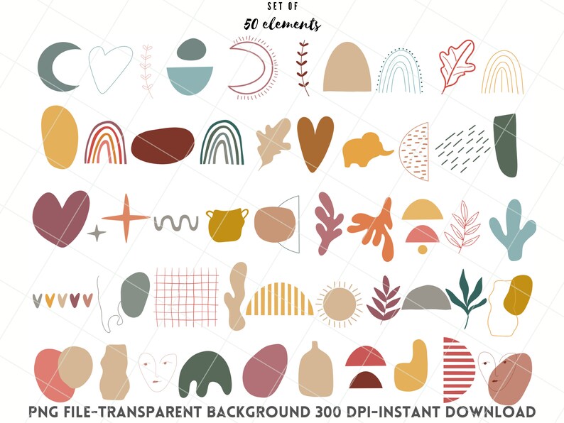 Boho Abstract Clipart Bundle Modern Boho Instant Download - Etsy